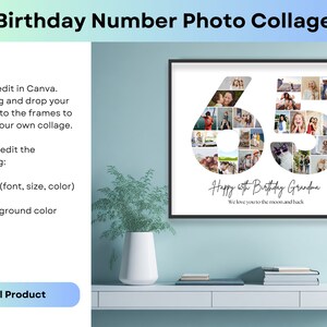 65th Birthday Number 65 Photo Collage Printable Canva Frame Template ...