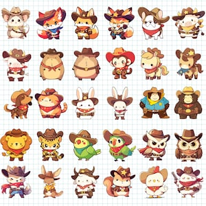 Cute Animal Cowboy Clipart Cowboy Hat Animal PNG Bundle Set Western ...