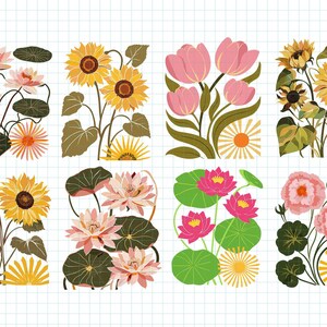 Flower Market Clipart Retro Floral Spring SVG Bundle Abstract Flowers ...