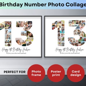 13th Birthday Number 13 Photo Collage Printable Canva Frame Template ...