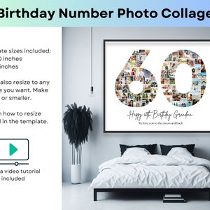 60th Birthday Number 60 Photo Collage Printable Canva Frame Template ...