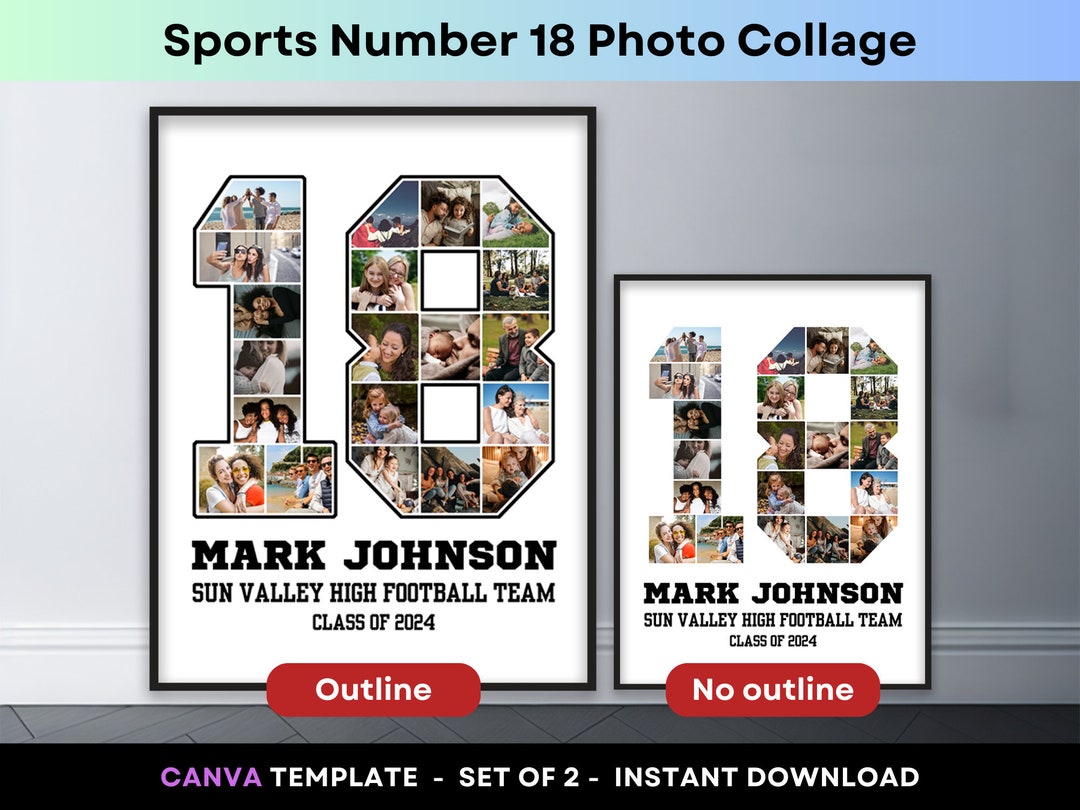 Player Number 18 Sports Photo Collage Graduation Gift Senior Night ...