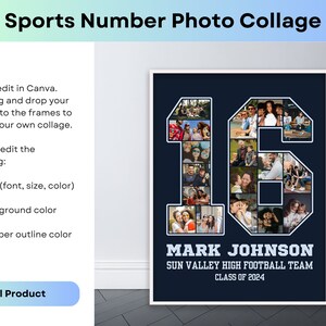 Player Number 16 Sports Photo Collage Graduation Gift Senior Night Grad ...