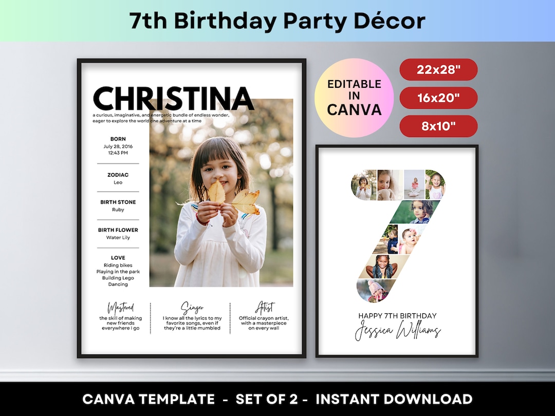 7th Birthday Number 7 Photo Collage Seven Years Old Milestones Photo ...