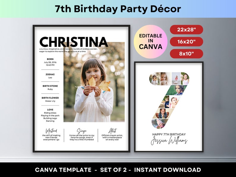 7th Birthday Number 7 Photo Collage Seven Years Old Milestones - Etsy