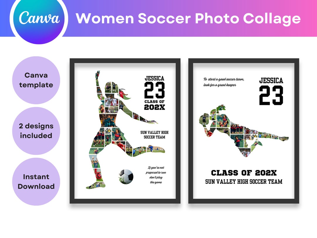 Women Soccer Photo Collage Canva Template Personalized Coach Gifts ...