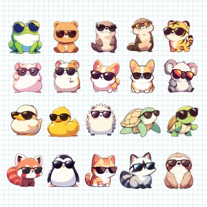 Cool Animal Wearing Sunglasses Clipart Cute Animal Cartoon PNG Bundle ...