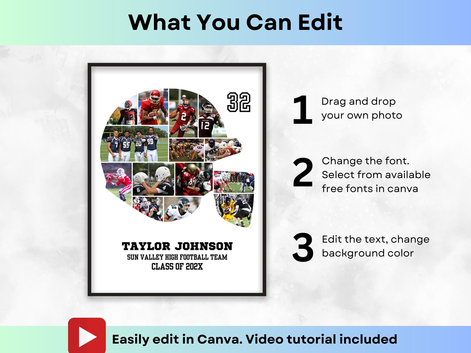 Photo Collage Football Sports Canva Template Football Player Birthday ...