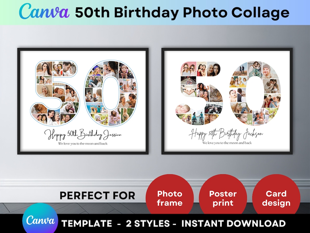 50th Birthday Number 50 Photo Collage Canva Template Personalized ...