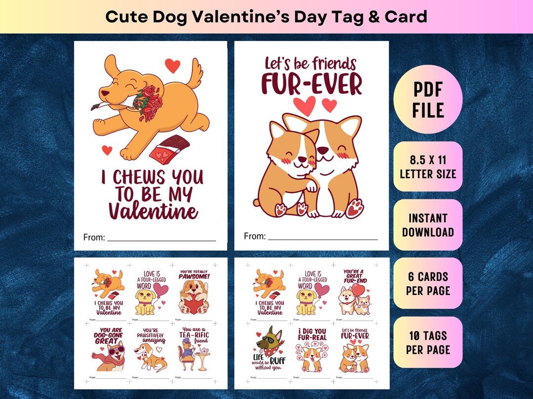 Dog Valentine's Day Card and Gift Tag Printable Kids Classroom ...