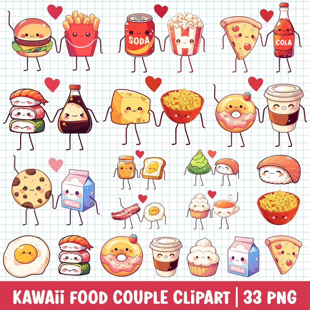 Kawaii Food Couple PNG Bundle Cute Perfect Match Clipart Set Love ...
