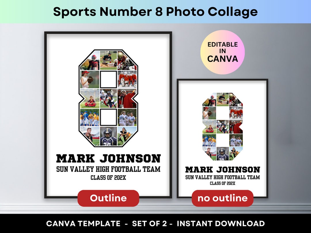 Sports Photo Collage Player Number 8 Graduation Gift Senior Night ...