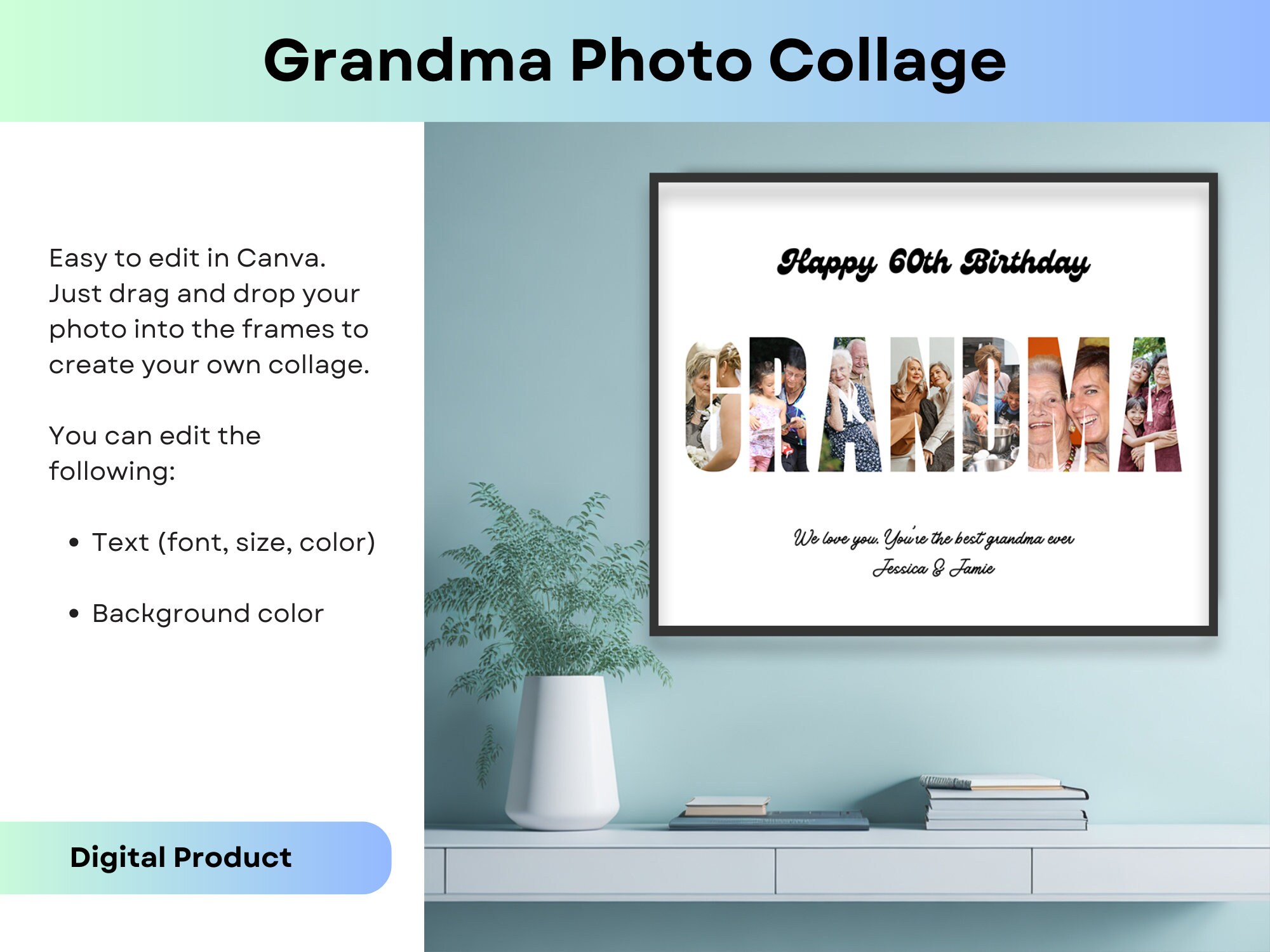 Grandma Photo Collage Personalized Grandmother Gift Grammy Birthday ...