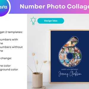 Cute Number Photo Collage Canva Template Editable Digital File All ...