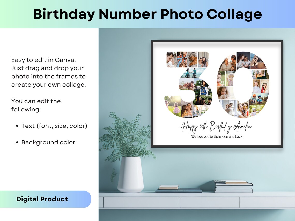 30th Birthday Number 30 Photo Collage Printable Canva Frame - Etsy