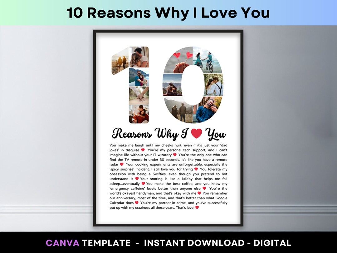 10 Reasons Why I Love You Photo Collage Canva Template Couple ...