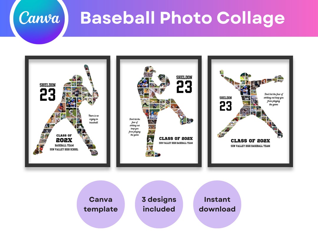 Baseball Photo Collage Canva Template Personalized Coach Birthday Gifts ...