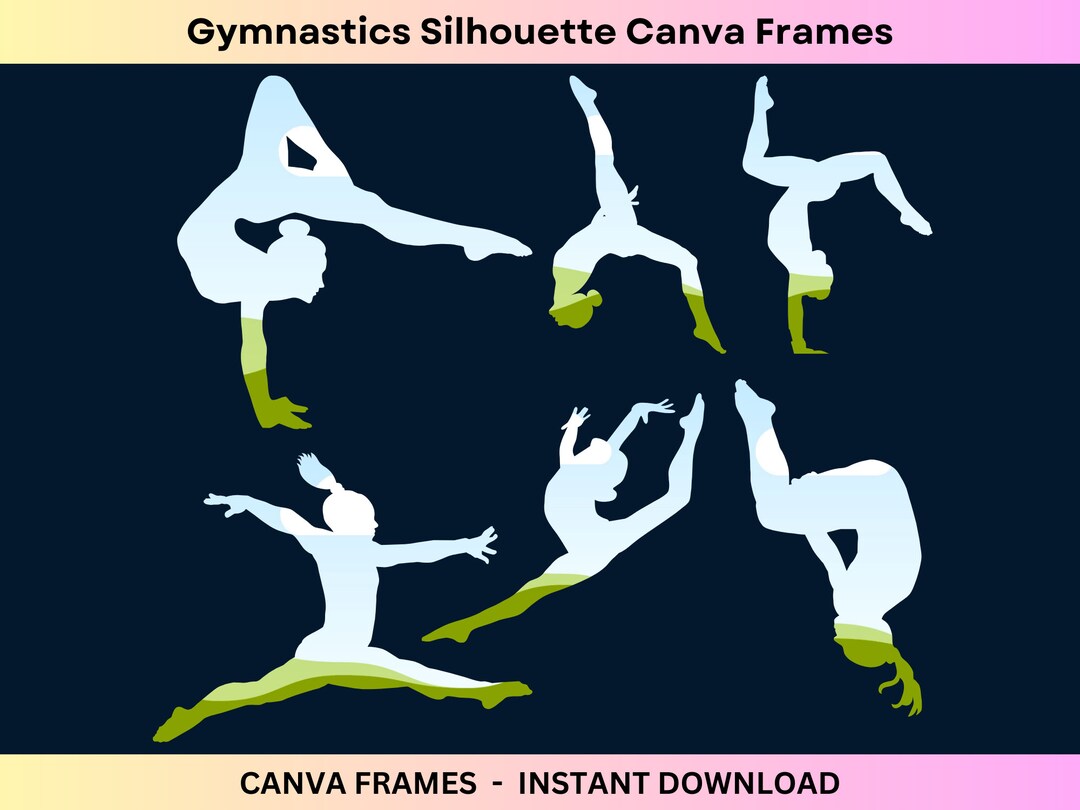 Gymnastics Canva Frames Girl Gymnast Sports Silhouette Set Sublimation ...