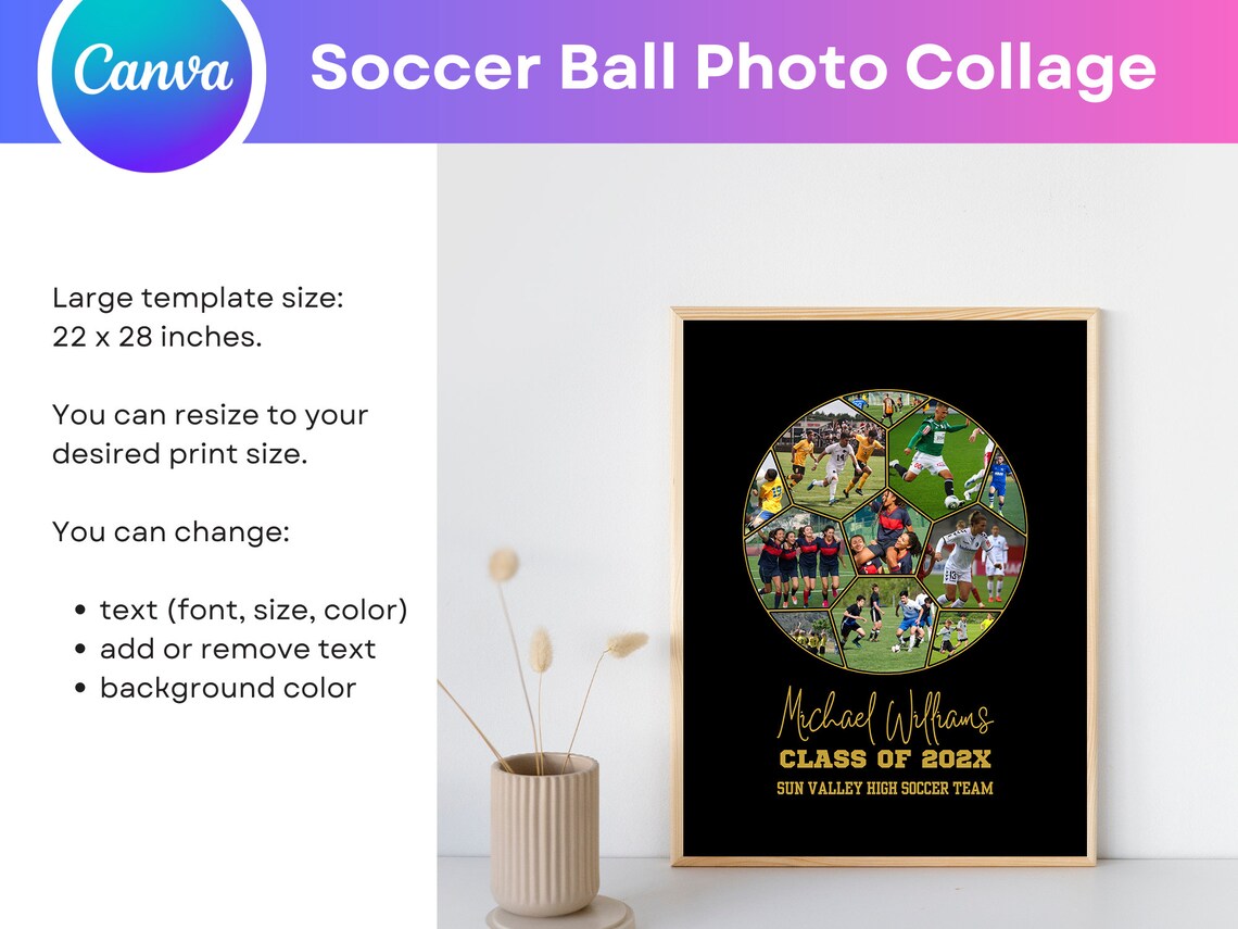 Soccer Ball Photo Collage Canva Template Personalized Coach Gifts ...