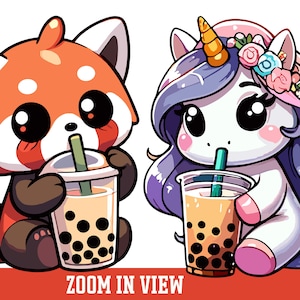 Cute Animals Drink Boba Tea Clipart Transparent PNG Bundle Set Kawaii ...