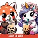 Cute Animals Drink Boba Tea Clipart Transparent PNG Bundle Set Kawaii ...