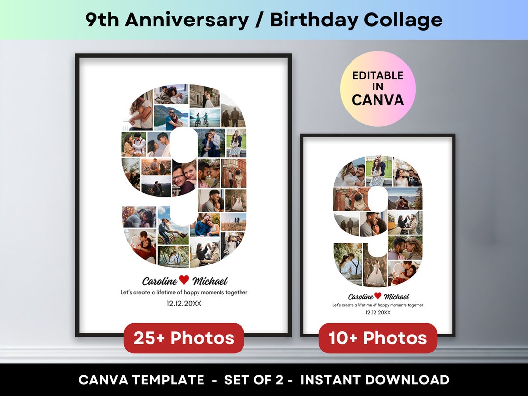9th Anniversary Number 9 Photo Collage 9th Birthday Gift Personalized ...