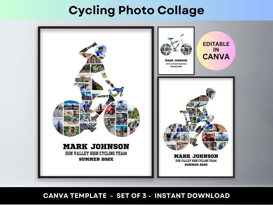 Cycling Photo Collage Personalized Bicycle Photo Gift for Cyclist Dad ...