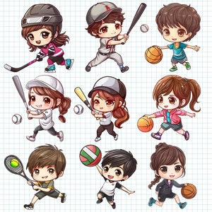 Cute Kids Sports Chibi Cartoon Clipart Transparent PNG Bundle Kawaii ...