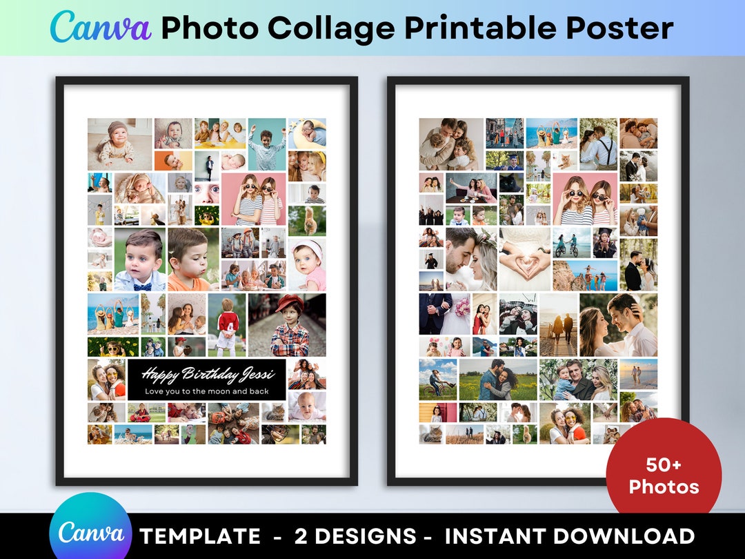 Printable Collage Poster Canva Template Custom Birthday Photo Collage ...