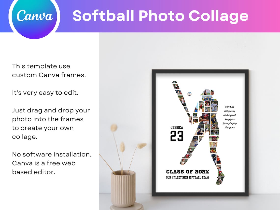 Photo Collage Softball Canva Template Personalized Coach Softball ...
