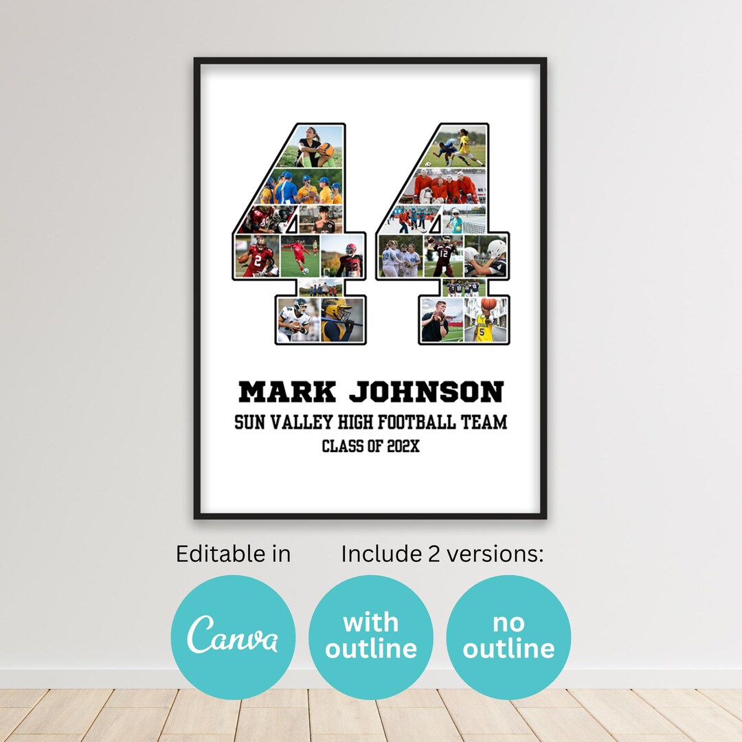 Sports Photo Collage Player Number 44 Graduation Gift Senior Night ...