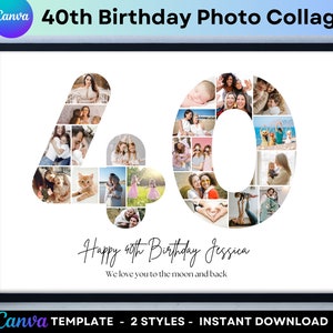 40th Birthday Number 40 Photo Collage Canva Template Personalized ...