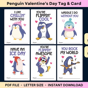 Penguin Valentine's Day Gift Tag and Card Printable Kids Classroom ...