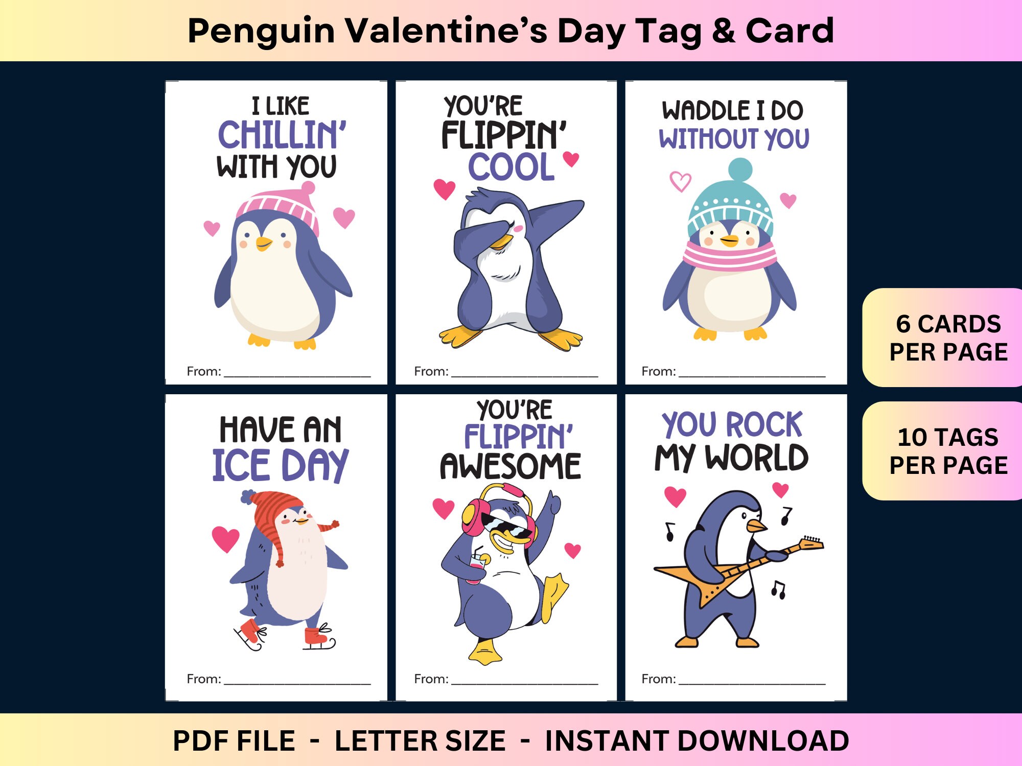 Penguin Valentine's Day Gift Tag and Card Printable Kids - Etsy