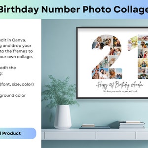 21st Birthday Number 21 Photo Collage Printable Canva Frame Template ...