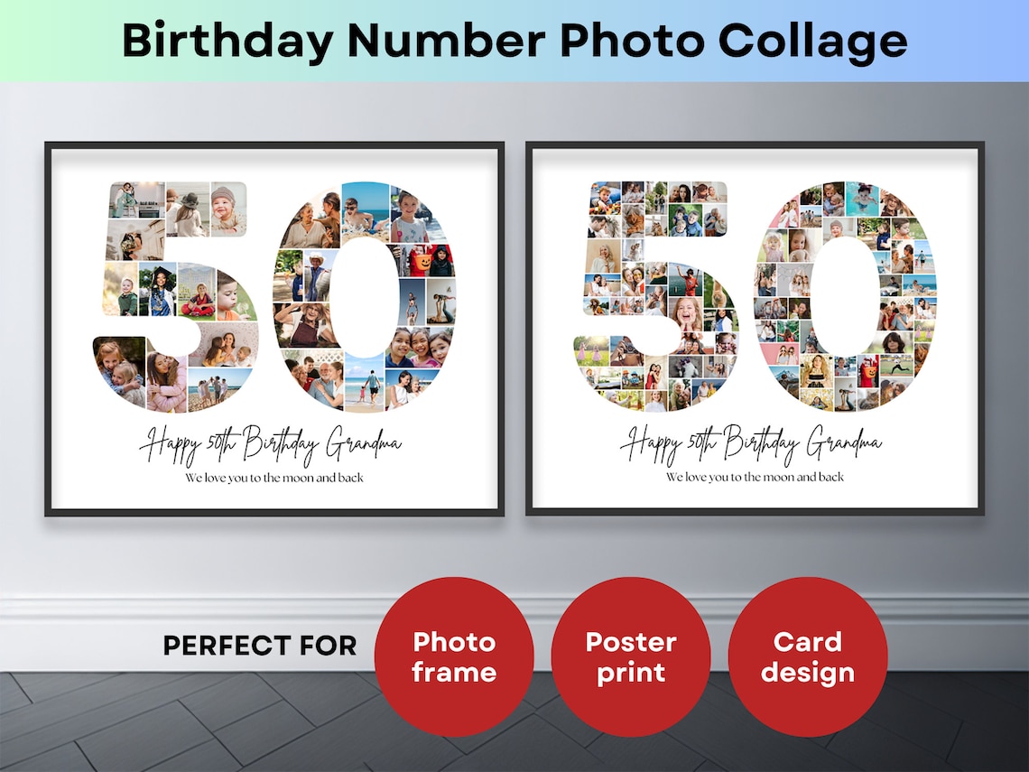50th Birthday Number 50 Photo Collage Printable Canva Frame - Etsy