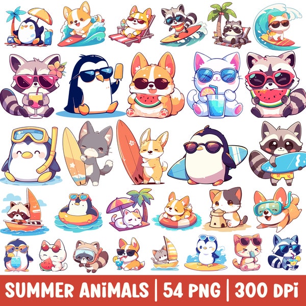 Cute Animals Clipart Png Bundle Kawaii Dog Cat Digital Cliparts - Etsy