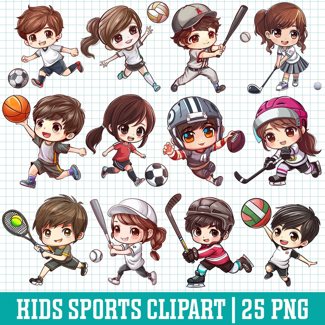 Cute Kids Sports Chibi Cartoon Clipart Transparent PNG Bundle Kawaii ...