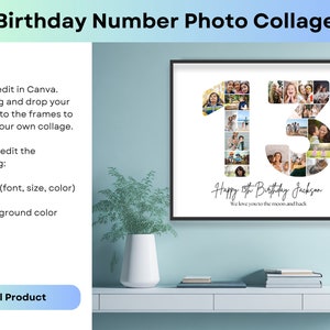 13th Birthday Number 13 Photo Collage Printable Canva Frame Template ...