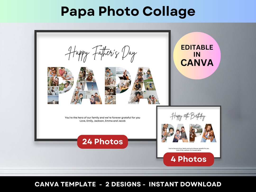 Papa Photo Collage Father's Day Gift Personalized DIY Dad Grandpa ...
