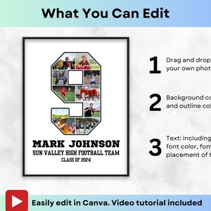 Sports Photo Collage Player Number 9 Graduation Gift Senior Night ...