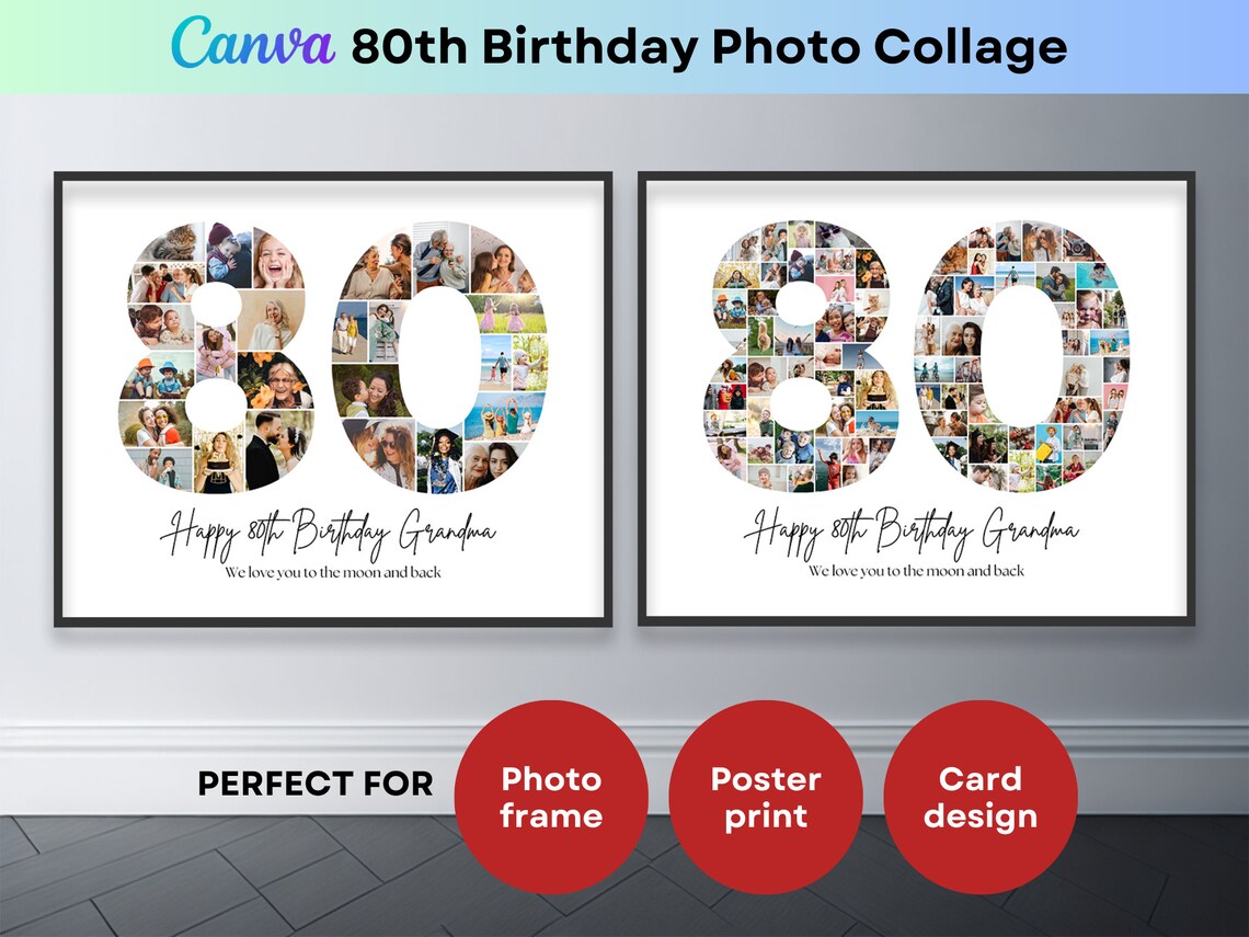 Number 80 Collage 80th Birthday Number Photo Collage Printable - Etsy