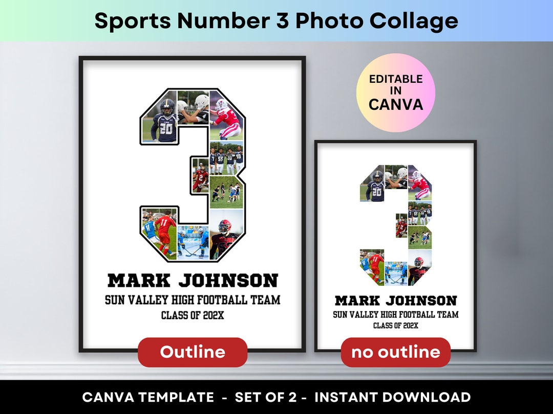 Sports Photo Collage Player Number 3 Graduation Photo Gift Senior Night ...