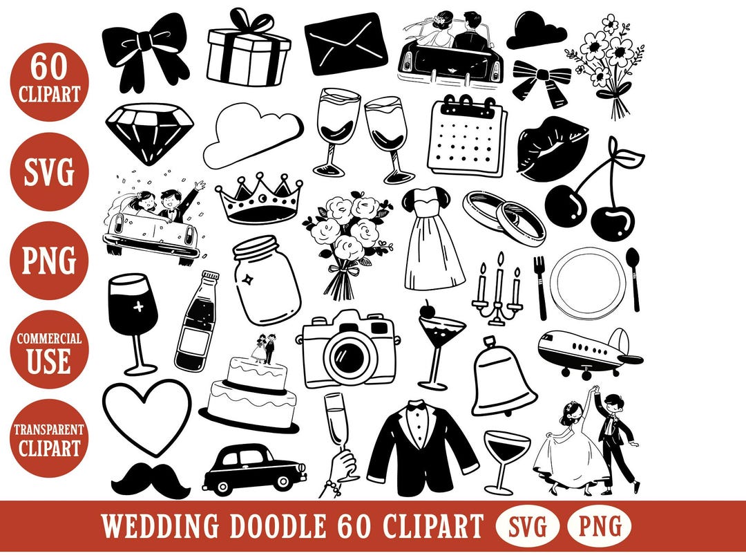 Wedding Doodle PNG Clipart Bundle Hand Drawn Wedding Element SVG ...