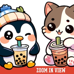 Cute Animals Drink Boba Tea Clipart Transparent PNG Bundle Set Kawaii ...