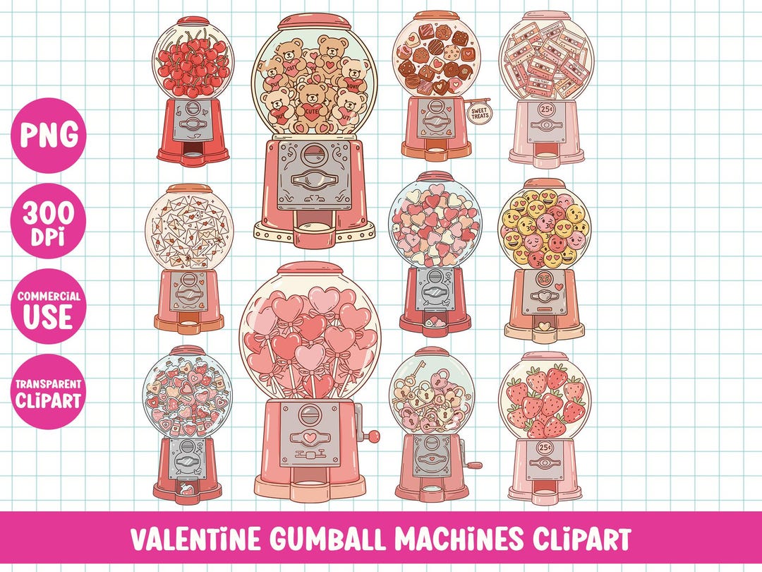 Valentine's Day Gumball Machines Clipart Kawaii Romantic Love ...