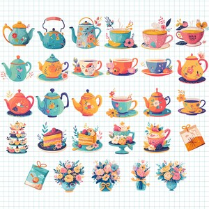 Cute Tea Party Clipart Transparent PNG Bundle Set Teapot Teacup Cupcake ...