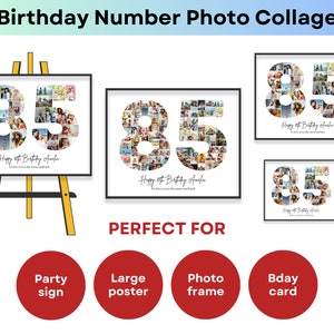85th Birthday Number 85 Photo Collage Printable Canva Frame Template ...