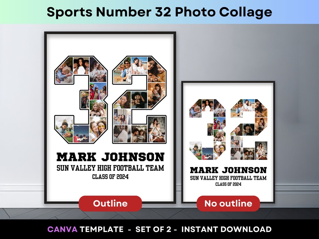 Player Number 32 Sports Photo Collage Graduation Gift Senior Class Grad ...