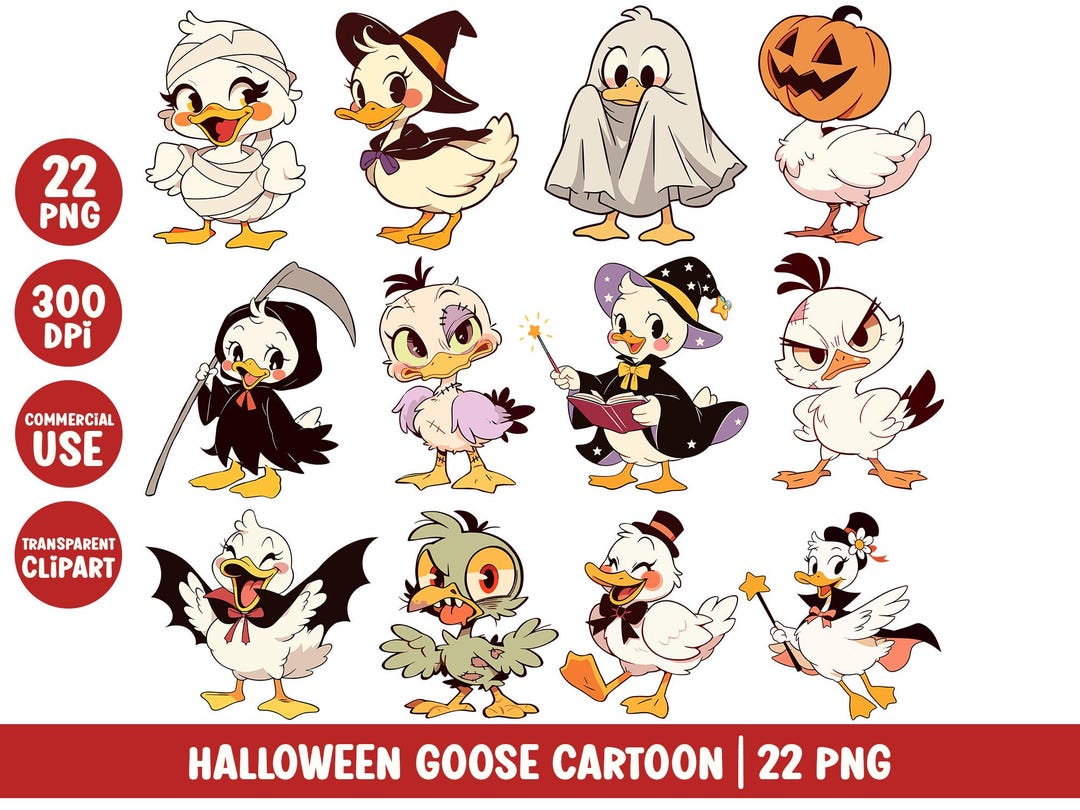 Goose Halloween Clipart PNG Bundle Cute Goose in Halloween Costume ...
